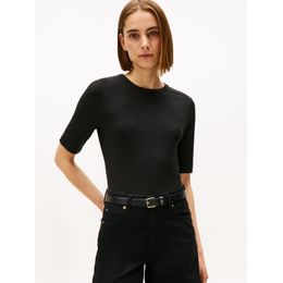 Tommy Hilfiger Damen Kurzarmshirt "SLIM 5X2 RIB C-NK 1/2 SLV mit Rundhals und Rippstruktur", schwarz, Gr. XXXL, unifarben, Single Jersey,