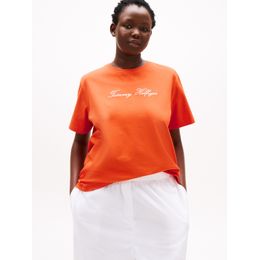 Damen T-Shirt "CRV SCRIPT REG C-NK SS T-SHIRT", orange, Gr. 48, Tommy Hilfiger Curve, unifarben, Jersey, Obermaterial: 100% Baumwolle, Shirts