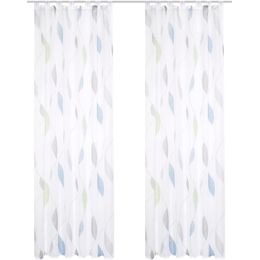 Vorhang Home Wohnideen, B:140cm H:245cm, blau, Voile, Polyester, Wohnzimmer, Gardinen, "PAOLO", 2er Pack Schlaufenschal PAOLO bedruckt