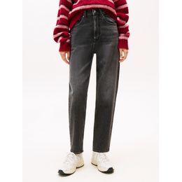 Tommy Jeans Damen Tapered-fit-Jeans "MOM JEAN UH TPR BI0187", schwarz, Gr. 28, unifarben, Denim/Jeans, Obermaterial: 99% Baumwolle, 1% Elasthan, Jeans