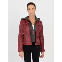 JCC Damen Lederjacke "31024028", rot, Gr. 40, Obermaterial: 100% Leder. Futter: 100% Polyester. Kapuze: 100% Baumwolle, Jacken