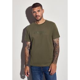 Street One MEN Herren T-Shirt, grün, Gr. L, unifarben, Web, 100% Baumwolle, Shirts, aus reiner Baumwolle