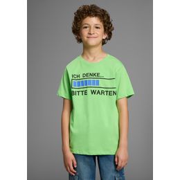 Kidsworld Jungen T-Shirt "ICH DENKE...BITTE WARTEN", grün, Basic, Gr. 140, Jersey, Obermaterial: 100% Baumwolle, Shirts, Kurzarm, Basic Passform, mit
