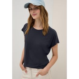 Cecil Damen T-Shirt, blau, Gr. XS, unifarben, Jersey, Obermaterial: 50% Baumwolle, 50% Modal, Shirts, in Ausbrenner-Optik