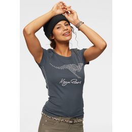 Kangaroos Damen T-Shirt, grau, Gr. 32, bedruckt, unifarben, Rippware, Obermaterial: 100% Baumwolle, Shirts, Kurzarm, sehr figurbetonte Passform
