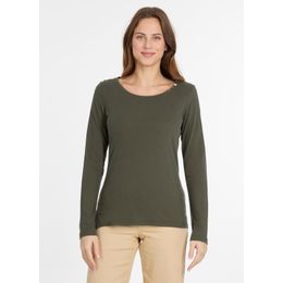 Ragwear Damen Langarmshirt "FLLORAH LONG GOTS", gr&uuml;n, Gr. M, unifarben, Jersey, Obermaterial: 100% Baumwolle, Shirts, mit s&uuml;&szlig;en Zierkn&ouml;pfen am