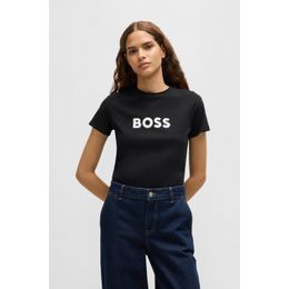 BOSS Orange Damen T-Shirt "C_Elogo_5", schwarz, Gr. L, unifarben, Jersey, Obermaterial: 100% Baumwolle, Shirts, mit BOSS-Schriftzug