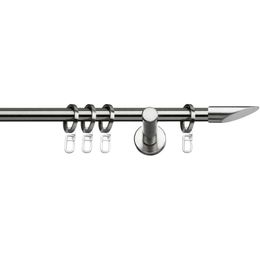Gardinenstange Indeko, L:120cm &Oslash;:12mm, silber, Stahl, Gardinenstangen, "Marbella", Komplett-Set inkl. Ringen und Montagematerial