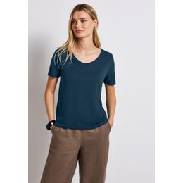 Street One Damen T-Shirt, blau, Gr. 34, unifarben, Web, 50% Baumwolle, 50% Modal, Shirts, mit V-Ausschnitt