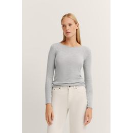 Bugatti Damen Langarmshirt, grau, Gr. XXL, unifarben, 60% Baumwolle, 40% Viskose, Shirts, mit Rundhals & langem Arm