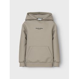 name it Jungen Kapuzensweatshirt "NKMBRODY LS NREG SWEAT WH BRU NOOS", beige, Gr. 134, bedruckt, unifarben, Sweatware, Obermaterial: 70% Baumwolle,