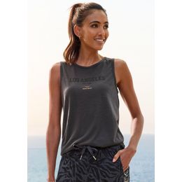 Venice Beach Damen Tanktop, grau, Gr. 36, unifarben mit Farbeinsatz, Slub, Obermaterial: 65% Polyester, 35% Viskose, Tops, mit Logoprint, Sporttop,