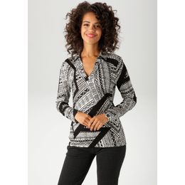 Aniston CASUAL Damen Shirtbluse, schwarz-wei&szlig;, Gr. 40, bedruckt, gemustert, Single Jersey, Obermaterial: 95% Viskose, 5% Elasthan, Blusen, mit