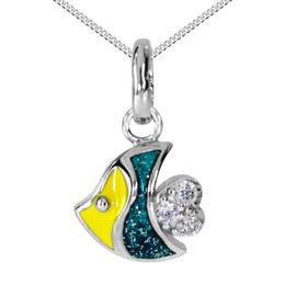 OSTSEE-SCHMUCK Damen Kette mit Anh&auml;nger "OSTSEE-SCHMUCK Kette mit Anh&auml;nger kleiner Fisch", 45cm, Silber 925 (Sterlingsilber), L: 40, braun, Silber