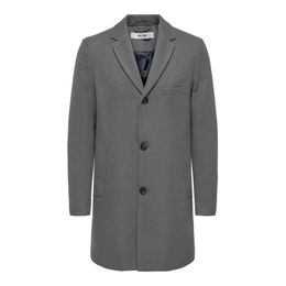 Only & Sons ONLY & SONS Herren Langmantel "ONSMAYLON OTL LIFE WOOL COAT OTW", grau, Gr. L, meliert, Web, Obermaterial: 90% Polyester, 10% Wolle, M&auml;ntel