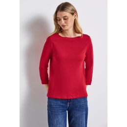 Street One Damen T-Shirt, rot, Gr. 38, unifarben, Jersey, Obermaterial: 100% Baumwolle, Shirts, 3/4-Arm Shirt mit U-Boot-Ausschnitt