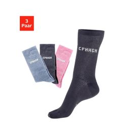 Damen Basicsocken, Copenhagen Studios, Gr. 35, grau, Baumwollmischung, unifarben, Socken, mit Rippstruktur und Stickerei
