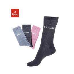 Damen Basicsocken, Copenhagen Studios, Gr. 43, grau, Baumwollmischung, unifarben, Socken, mit Rippstruktur und Stickerei