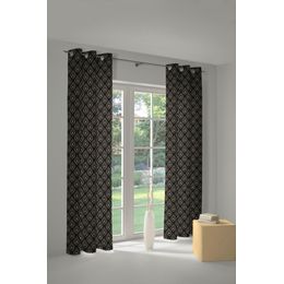 Vorhang Adam, B:145cm H:145cm, schwarz, Jacquard, Baumwolle (Bio-Baumwolle), Wohnzimmer, Gardinen, "Feathers", aus 100% Bio-Baumwolle