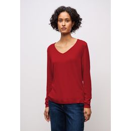Street One Damen V-Ausschnitt-Pulloverracing rot, Gr. 34, unifarben, Stoff, 60% Viskose, 40% Baumwolle, Pullover, Feinstrick