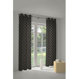 Vorhang Adam, B:145cm H:225cm, schwarz, Jacquard, Baumwolle (Bio-Baumwolle), Wohnzimmer, Gardinen, "Feathers", aus 100% Bio-Baumwolle