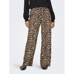 Only Damen Schlupfhose "ONLCLARA PULLUP PANT WVN OS", schwarz, Gr. S, animal-print, Web, Obermaterial: 100% Baumwolle, Hosen, Sommerhose