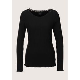 Madeleine Mode MADELEINE Damen Langarmshirt "Shirt Rippen-Shirt mit Spitze", schwarz, Gr. 44, Obermaterial: 46% Baumwolle CO. 46% Modal CMD. 8% Elasthan EL., Shirts