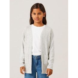 name it M&auml;dchen Strickjacke "NKFVICTI &ndash; Cardigan ohne Verschluss aus Feinstrick", grau, Gr. 92, meliert, unifarben, Feinstrick, Obermaterial: 84%