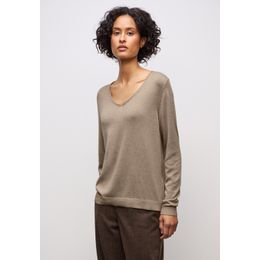 Street One Damen V-Ausschnitt-Pulloversanded beige meliert, Gr. 44, unifarben, Stoff, 60% Viskose, 40% Baumwolle, Pullover, Feinstrick
