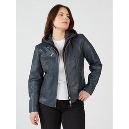 Maze Damen Lederjacke "42021318", blau, Gr. 50, Obermaterial: 100% Lammleder; Futter: 100% Baumwolle; &Auml;rmelfutter: 100% Polyester; Kapuze: 55%