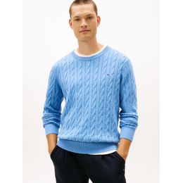 Tommy Hilfiger Herren Strickpullover "CLASSIC CABLE CREW NECK mit Strukturstrick und Flaglabel"well water heather, Gr. XXL, Obermaterial: 100%
