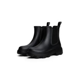 Tommy Hilfiger Damen Chelseaboots "FLAG ANKLE RAINBOOT WARM LINING", Gr. 38, schwarz, Gummi, Schuhe, Blockabsatz, Rainboots, Stiefelette mit