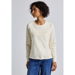 Street One Damen Langarmshirt, beige, Gr. 44, bedruckt, Cord, 67% Baumwolle, 30% Polyester, 3% Elasthan, Shirts, mit Artwork
