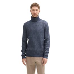 Tom Tailor Herren Rollkragenpullover, blau, Gr. L, meliert, Strick, Obermaterial: 58% Polyester, 37% Polyacryl, 5% Wolle, Pullover, mit Rollkragen