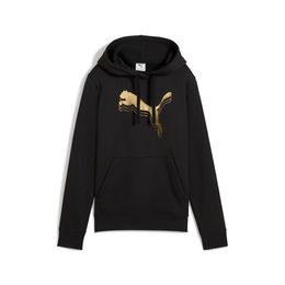 Puma Damen Kapuzensweatshirt "ESS METALLIC HOODIE FL", schwarz, Gr. L, unifarben, Fleece, Obermaterial: 68% Baumwolle, 32% Polyester, Sweatshirts
