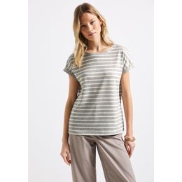 Street One Damen Shirttop, beige, Gr. 42, gestreift, Jersey, Obermaterial: 80% Polyester, 20% Viskose, Tops, mit Streifenmuster