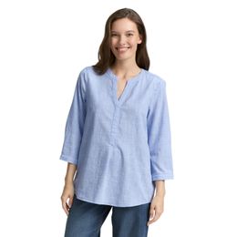 Tom Tailor Damen Klassische Bluse, blau, Gr. 40, unifarben, Web, Obermaterial: 100% Baumwolle, Blusen, mit geschlitztem Rundhalsausschnitt
