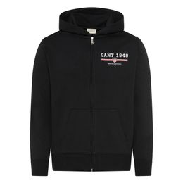 Gant Herren Kapuzensweatjacke "GRAPHIC FULL ZIP HOODIE", schwarz, Gr. S, Sweatware, Obermaterial: 80% Baumwolle, 20% Polyester, Sweatjacken,