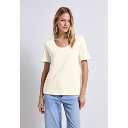 Street One Damen T-Shirt, wei&szlig;, Gr. 42, unifarben, Web, 50% Baumwolle, 50% Modal, Shirts, mit V-Ausschnitt