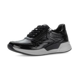 Damen Keilsneaker, Gabor Rollingsoft, Gr. 42, schwarz, Lackleder, gl&auml;nzend, Schuhe, Schn&uuml;rschuh, Halbschuh, Freizeitschuh mit seitlichem
