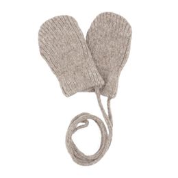 MaxiMo M&auml;dchen F&auml;ustlinge, braun, Gr. 3M, meliert, Strick, Materialmix, Handschuhe, ohne Daumen, f&uuml;r Babys, mit Halteband