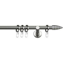 Gardinenstange Indeko, L:120cm &Oslash;:12mm, silber, Stahl, Gardinenstangen, "Menorca", Komplett-Set inkl. Ringen und Montagematerial