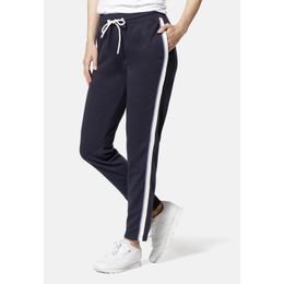 STOOKER WOMEN Damen Sporthose "JUDY Galon Sporthose", blau, Gr. L, angeraute Sweatware, 100% Polyester, Hosen, Sporthose Regular Fit Sport Synthetic