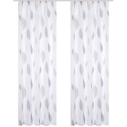 Vorhang Home Wohnideen, B:140cm H:145cm, grau, Voile, Polyester, Wohnzimmer, Gardinen, "PAOLO", 2er Pack Kr&auml;uselbandschal PAOLO bedruckt