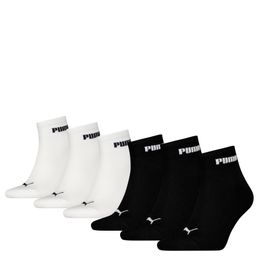 Puma Herren Kurzsocken "Puma UNISEX CUSH NEXT QUARTER 6P ECOM", Gr. 39, schwarz-wei&szlig;, Materialmix, unifarben, Socken, mit