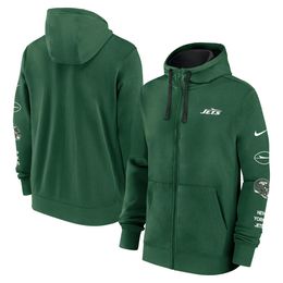 Nike Damen Kapuzenpullover "Nike Hoodie New York Jets Nike Full-Zip Fleece", grün, Gr. L, 82% Baumwolle(10% Organisch); 18% Polyester(50% Recycled),