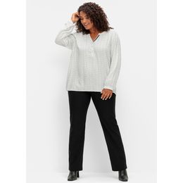 sheego Damen Longbluse, schwarz, Gr. 42, gebl&uuml;mt, gemustert, unifarben, 100% Viskose, Blusen