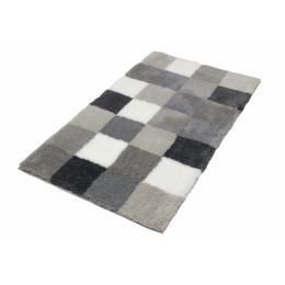 Badematte Kleine Wolke, H:25mm, grau, Kunstfaser, Badematten, "Caro", Badteppich, modernes Karo-Muster, Pastell-Farben, waschbar