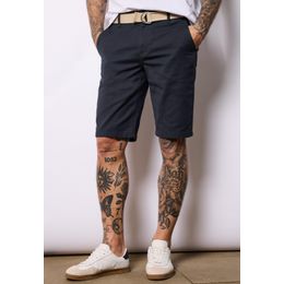 Street One MEN Herren Shorts, blau, Gr. 31, unifarben, Web, Obermaterial: 97% Baumwolle, 3% Elasthan; Gürtel: 100% Polyester, Hosen, mit seitlichen