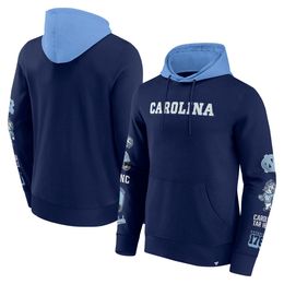 Fanatics Damen Kapuzenpullover "Fanatics Hoodie North Carolina Tar Heels Colorblock Badge"blau, Gr. L, 60% Baumwolle, 40% Polyester, Pullover